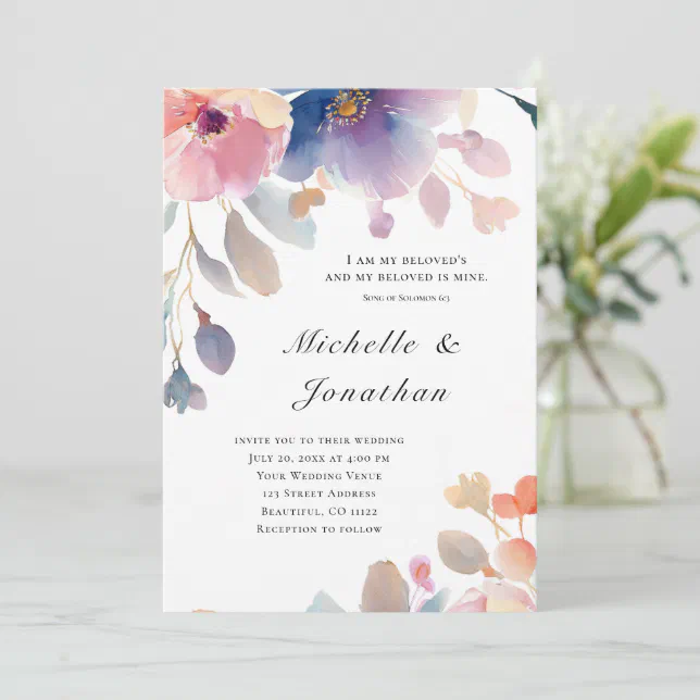 Pink Lavender Flower Christian Bible Verse Wedding Invitation | Zazzle