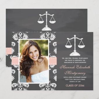 PINK LAW SCHOOL CHALKBOARD GRADUATION ANNOUNCEMENT | Zazzle