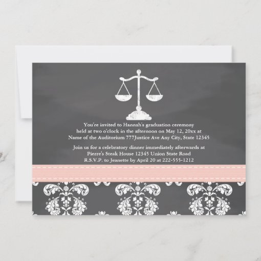 PINK LAW SCHOOL CHALKBOARD GRADUATION ANNOUNCEMENT | Zazzle