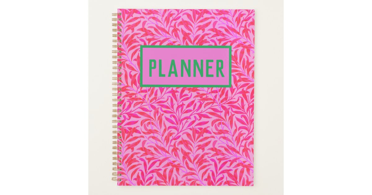 Pink Leaf Pattern Planner | Zazzle