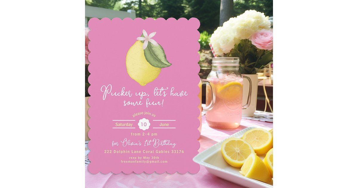 Pink Lemon Birthday Invite – Scalloped Lemonade | Zazzle