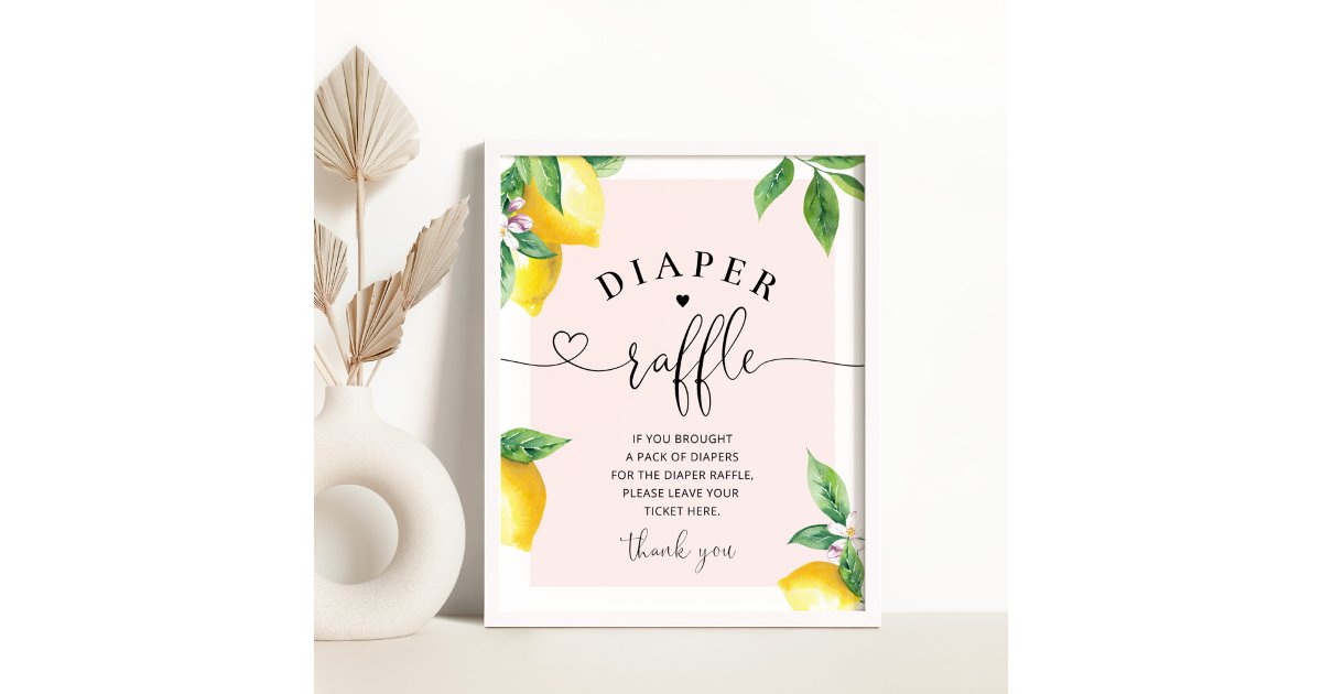 Pink Lemon diaper raffle sign | Zazzle