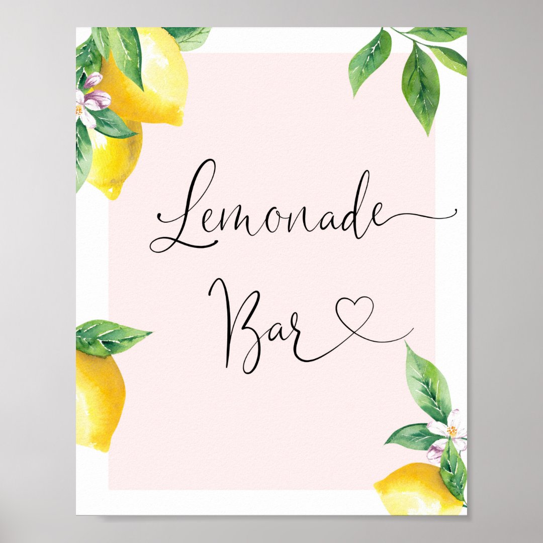 Pink Lemon Lemonade Bar Poster | Zazzle