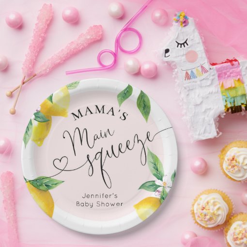 Pink lemon mamas main squeeze baby shower napkins paper plates | Zazzle