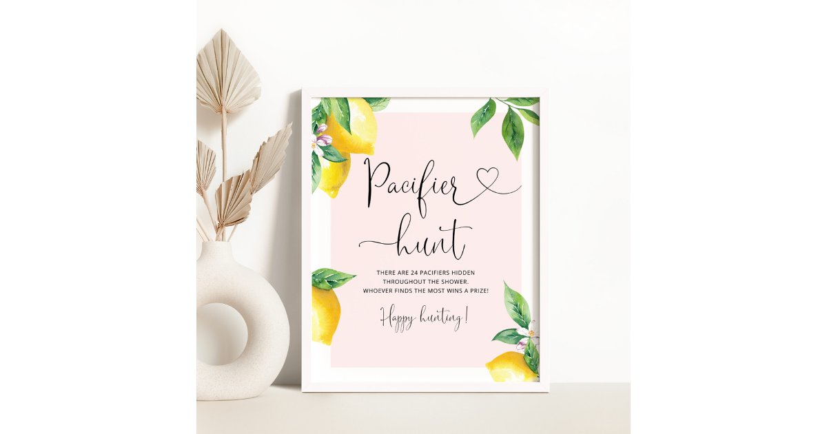 Pink lemon Pacifier hunt baby shower game Poster | Zazzle