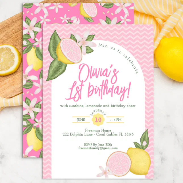 Pink Lemonade 1st Birthday Party Invite | Zazzle