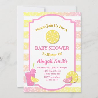 Pink Lemonade Baby Shower Invitation Lemon Girl | Zazzle
