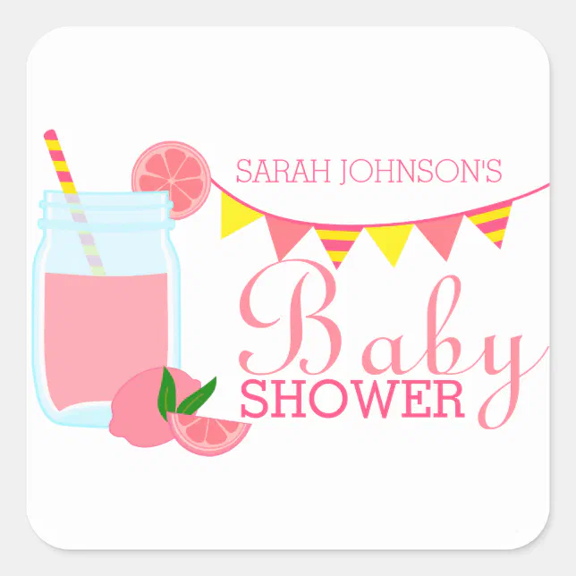 Pink Lemonade Baby Shower Square Sticker | Zazzle