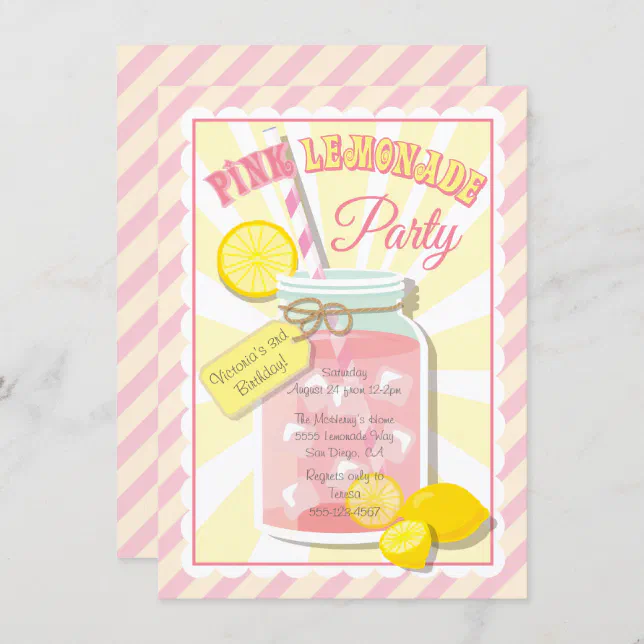 Pink Lemonade Birthday Party Invitations | Zazzle