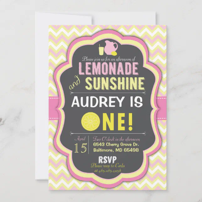 Pink Lemonade First Birthday Chevron Invitation | Zazzle