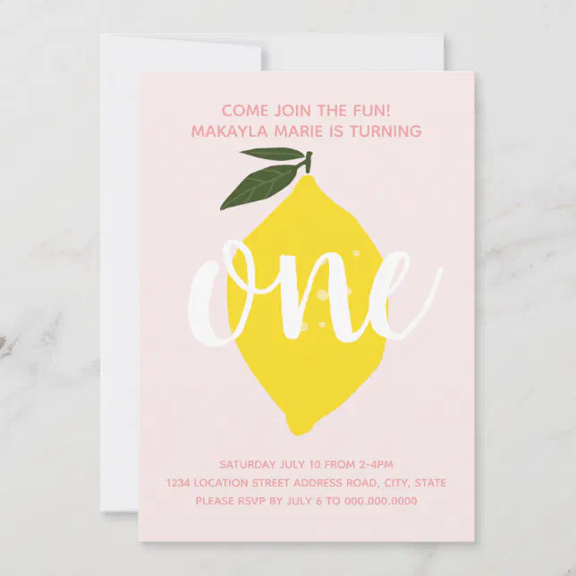 Pink Lemonade First Birthday Invitation | Zazzle