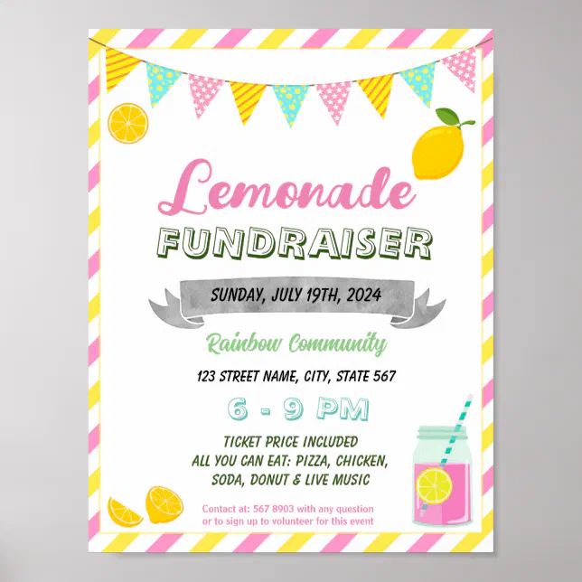 Pink lemonade fundraiser event template poster | Zazzle