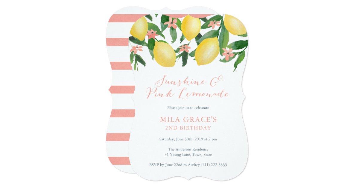 Pink Lemonade Girl Lemons Birthday Party Invitation | Zazzle.com