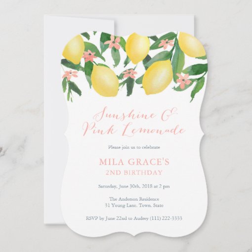 Pink Lemonade Girl Lemons Birthday Party Invitation | Zazzle