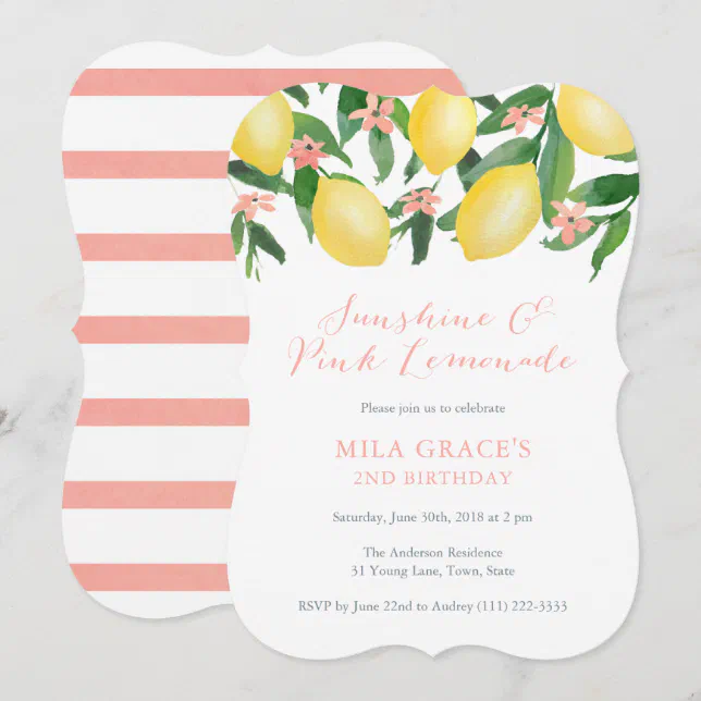 Pink Lemonade Girl Lemons Birthday Party Invitation | Zazzle