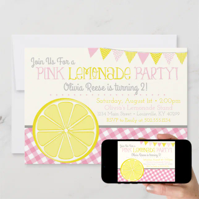 Pink Lemonade Girls Birthday Party Invitation | Zazzle