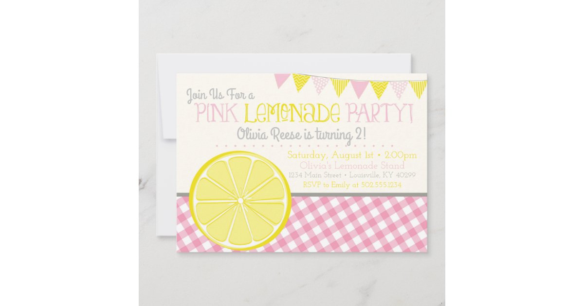 Pink Lemonade Girls Birthday Party Invitation | Zazzle