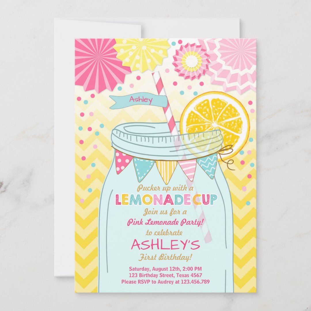 Pink lemonade Invitation Sunshine First Birthday | Zazzle