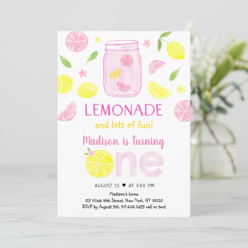 Pink Lemonade Lemon First Birthday Invitation | Zazzle