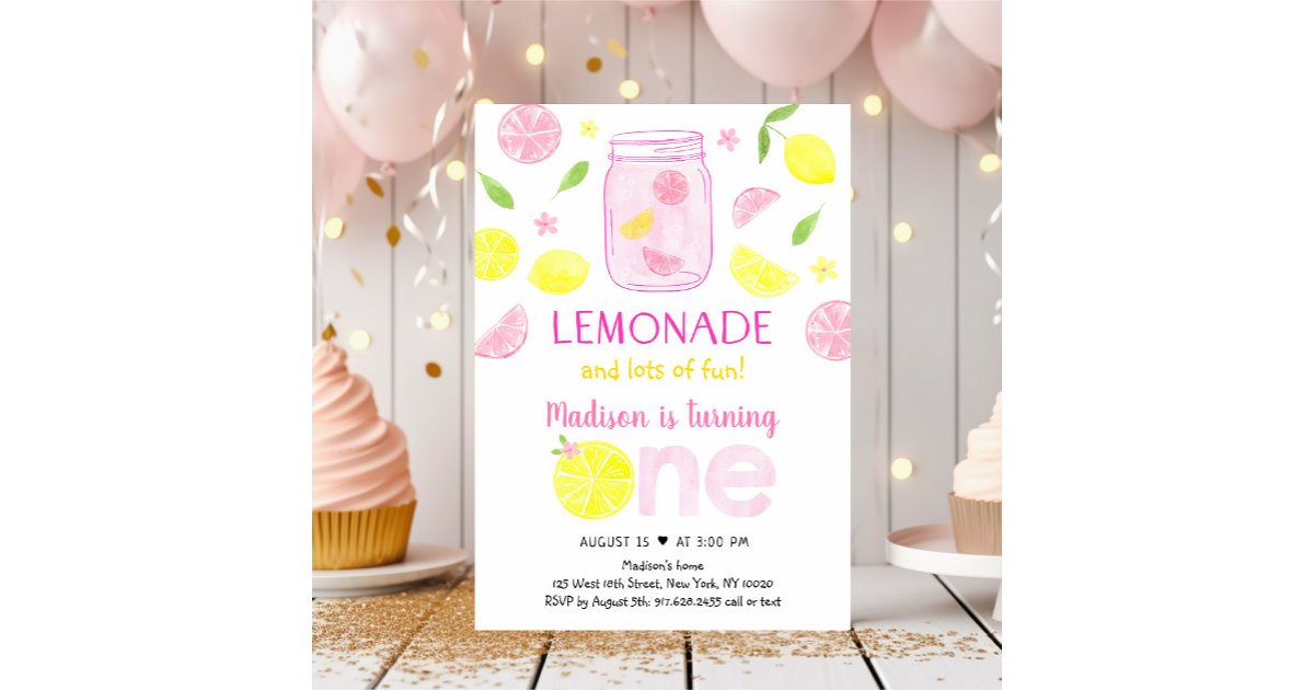 Pink Lemonade Lemon First Birthday Invitation | Zazzle