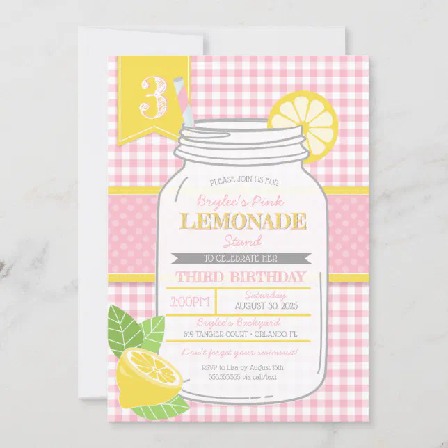 Pink Lemonade Stand Kids Birthday Party Invitation | Zazzle