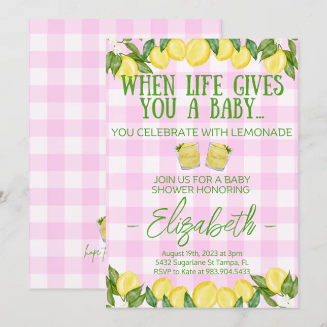 Pink Lemonade Themed Baby Shower Invitation | Zazzle