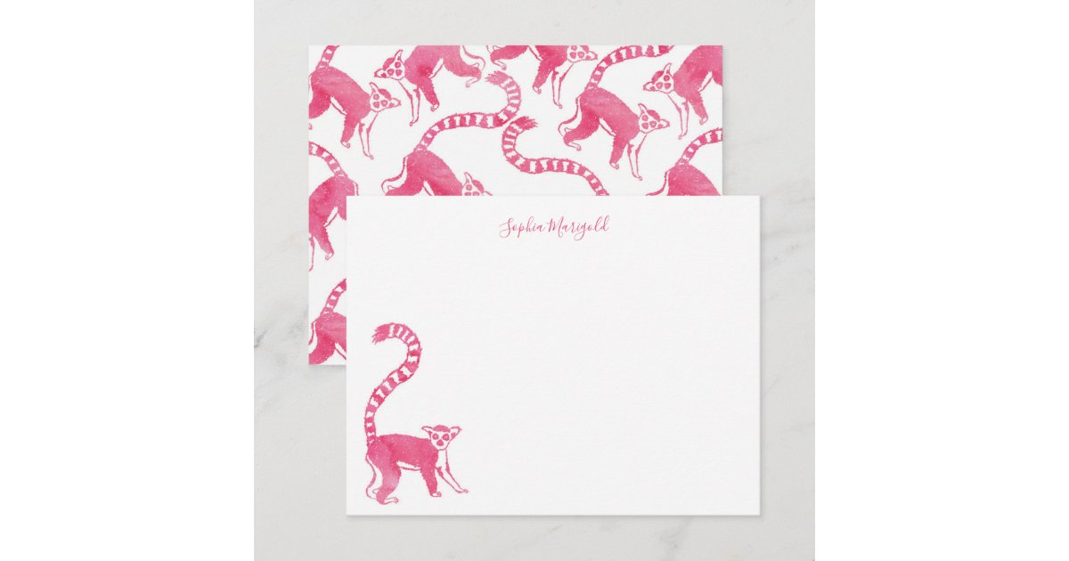 Pink Lemur Personalized Stationery Note Card | Zazzle