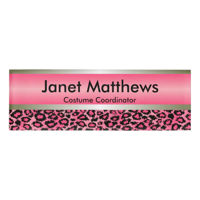 Pink Leopard and Gold Metallic Name Tag | Zazzle