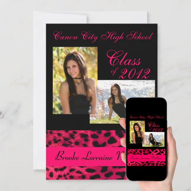 Pink leopard animal print graduation announcement | Zazzle