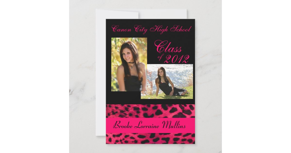 Pink leopard animal print graduation announcement | Zazzle