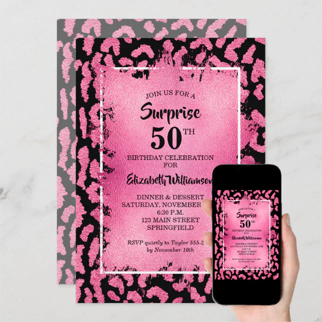 Pink Leopard Birthday Party Invitation | Zazzle