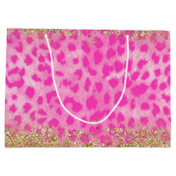 Pink Leopard Cheetah Animal Gold Glitter Trendy Large Gift Bag | Zazzle
