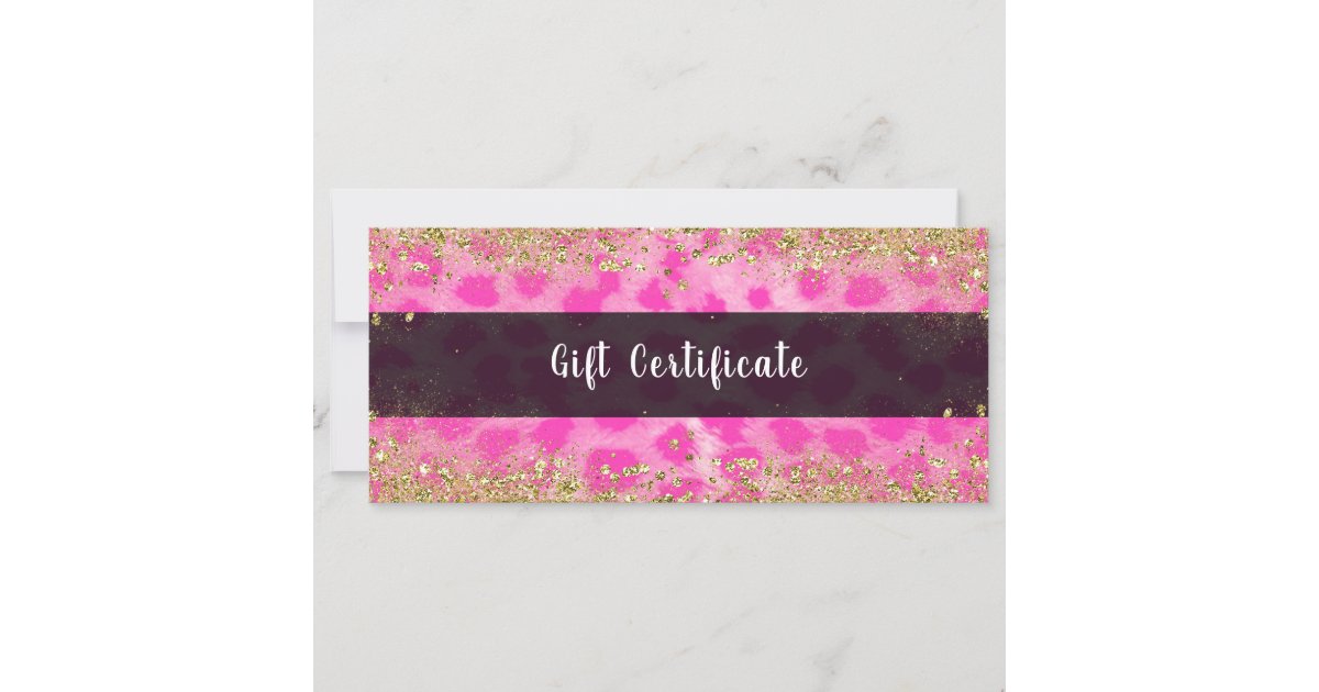 Pink Leopard Cheetah Gold Glitter Gift Certificate | Zazzle