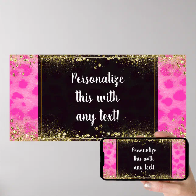 Pink Leopard Cheetah Print Gold Glitter Banner | Zazzle