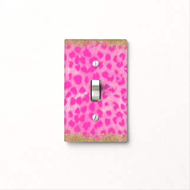 Pink Leopard Cheetah Print Gold Glitter Modern Light Switch Cover | Zazzle