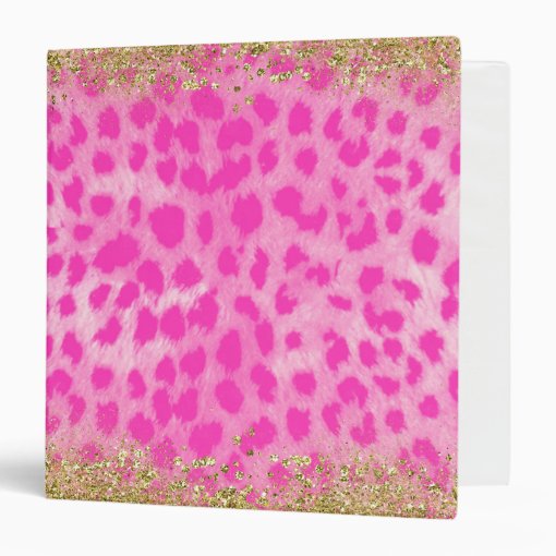 Pink Leopard Cheetah Print Gold Glitter Monogram Binder | Zazzle