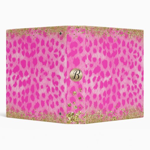 Pink Leopard Cheetah Print Gold Glitter Monogram Binder | Zazzle
