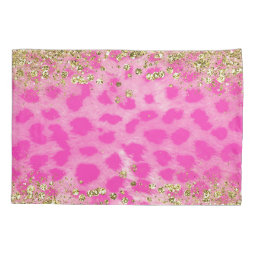 Pink Leopard Cheetah Print Gold Glitter Monogram Pillow Case | Zazzle