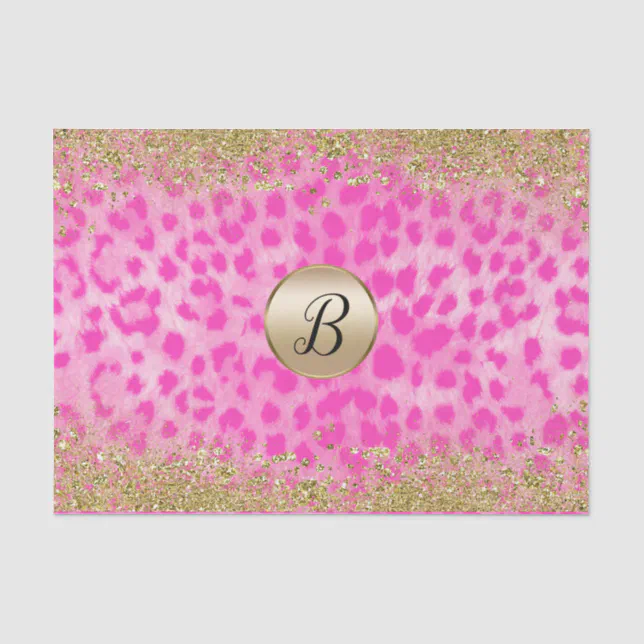 Pink Leopard Cheetah Print Gold Glitter Monogram Tissue Paper | Zazzle