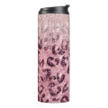 Pink Leopard Glitter Diamond Drip Monogram Thermal Thermal Tumbler | Zazzle