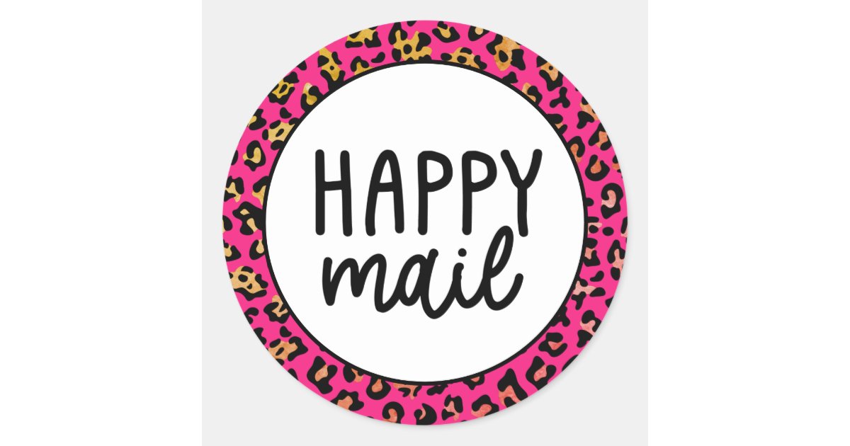 Pink Leopard Happy Mail Classic Round Sticker | Zazzle