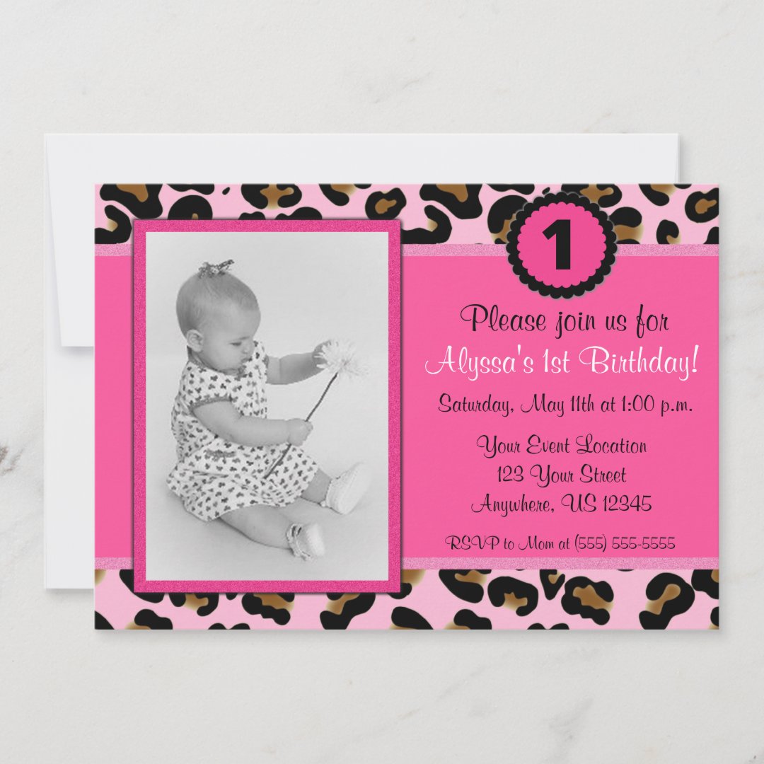Pink Leopard Photo Birthday Invitation | Zazzle