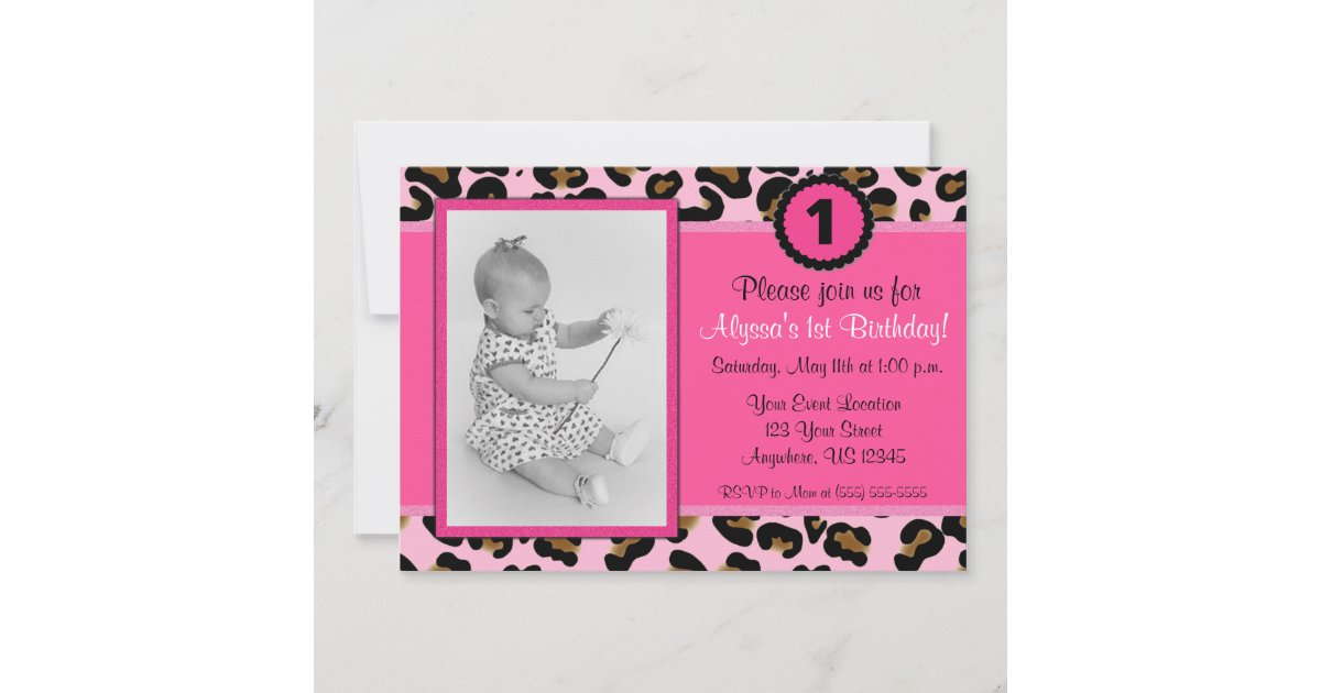 Pink Leopard Photo Birthday Invitation | Zazzle