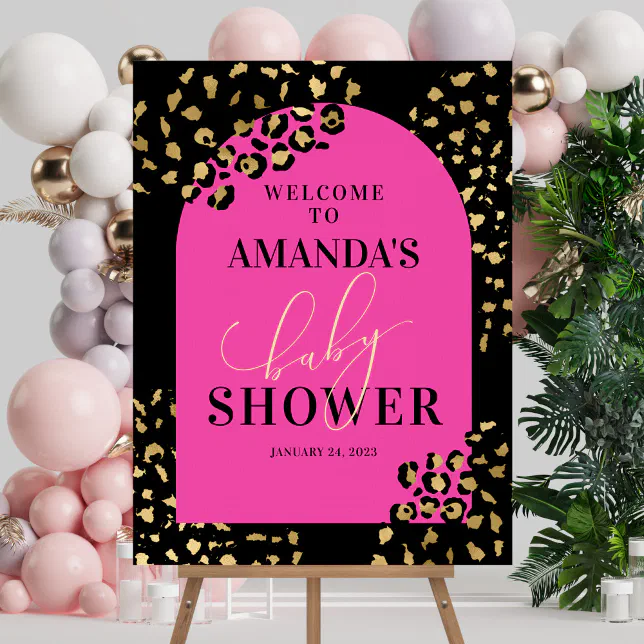 Pink Leopard Print Baby Shower Welcome Sign | Zazzle