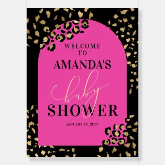 Pink Leopard Print Baby Shower Welcome Sign | Zazzle