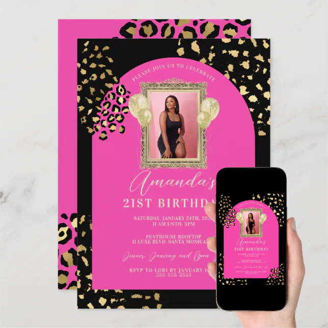 Pink Leopard Print Birthday Invitation | Zazzle