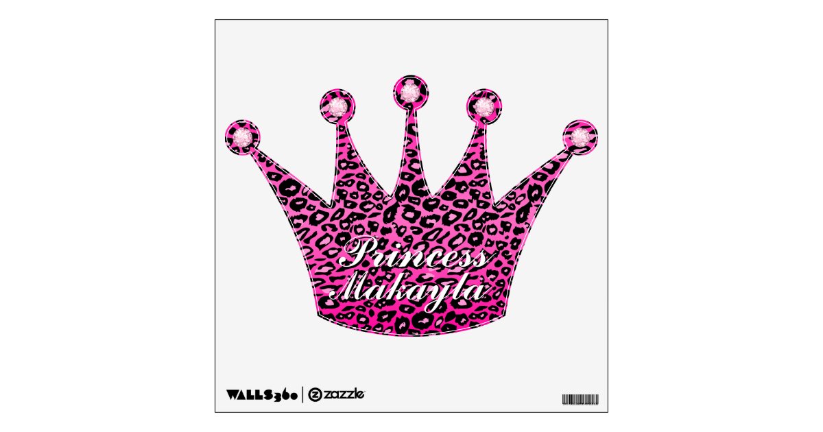 Pink Leopard Print - Custom Name Crown Wall Decal | Zazzle