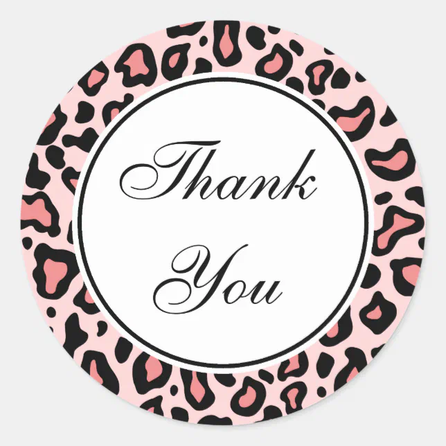 Pink Leopard Thank You Stickers | Zazzle