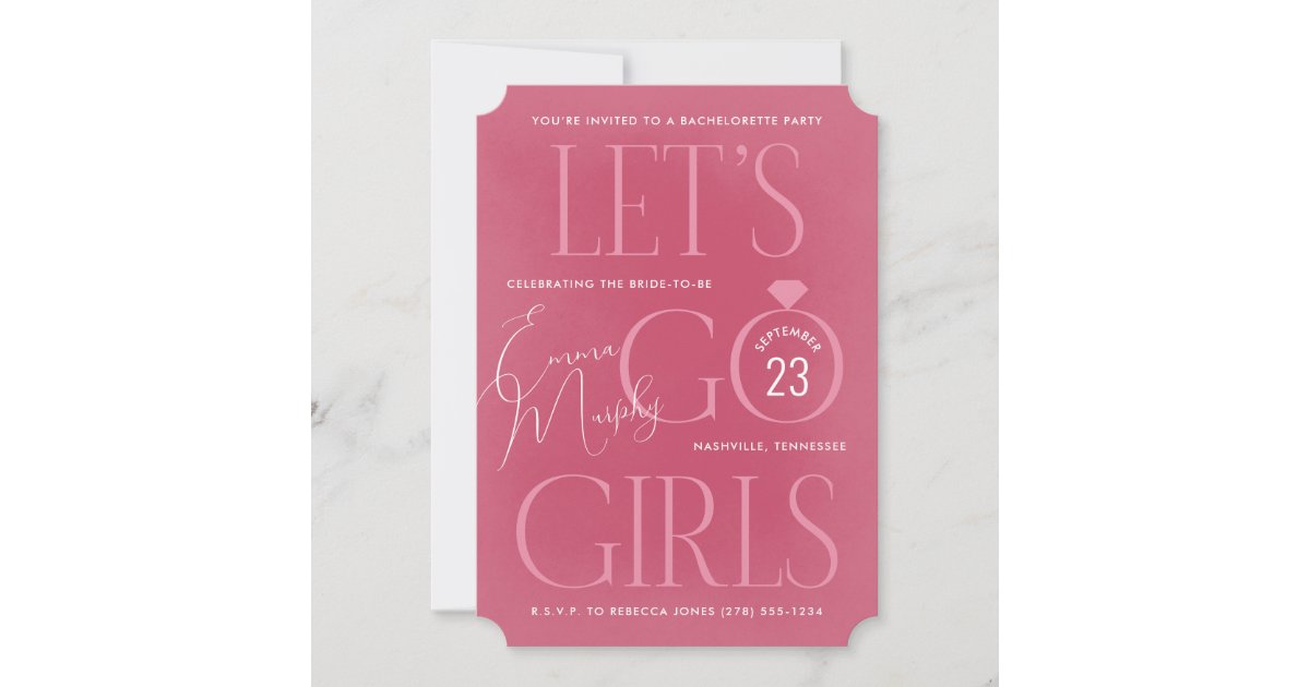 Pink Lets Go Girls Bachelorette Party Invitation | Zazzle