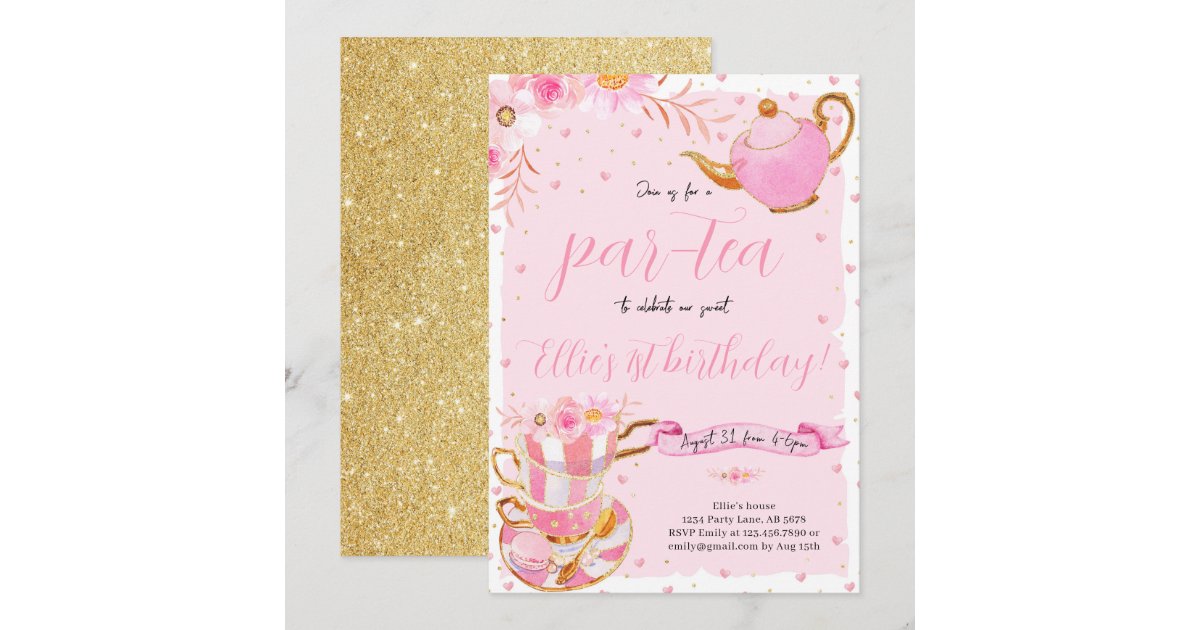 Pink Let's Par-tea Tea Birthday Party Invitation | Zazzle